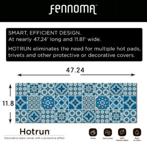 Fennoma Hotrun 2 in 1 Heat Resistant Trivet & Table Runner, 47 Inches Long Trivet for Hot Pots and Pans, Handles Heat Up to 356F, Anti Slip, Waterproof, Ideal for Kitchen Countertopst (Floral Blue)