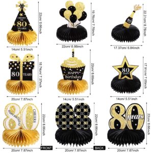 8 Pieces 80th Birthday Table Decorations for Men and Women, Happy 80th Honeycomb Centerpieces Black Golden 1943 Aged Birthday Party Decorations Tables Toppers for 80 Years Party Supplies