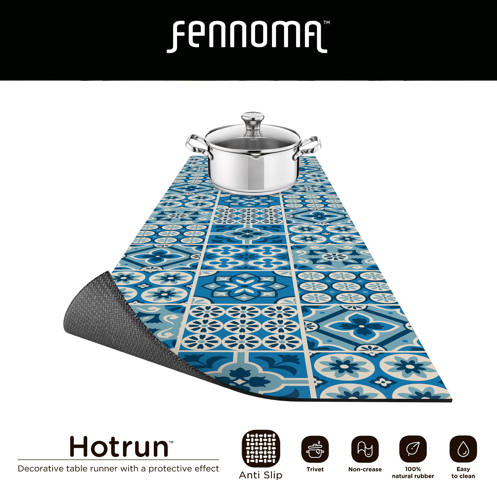 Fennoma Hotrun 2 in 1 Heat Resistant Trivet & Table Runner, 47 Inches Long Trivet for Hot Pots and Pans, Handles Heat Up to 356F, Anti Slip, Waterproof, Ideal for Kitchen Countertopst (Floral Blue)