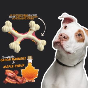 Dog Toy, Tough Nylon Cross Bone Toy, Durable TPR Bacon & Maple Syrup Scented Dental Chew Toy for Medium Large Breed Dogs