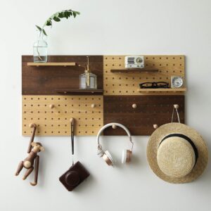 XAOMLP Wooden Pegboard Modular Display Organization Storage Wall Hooks Shelf(Color：Walnut)