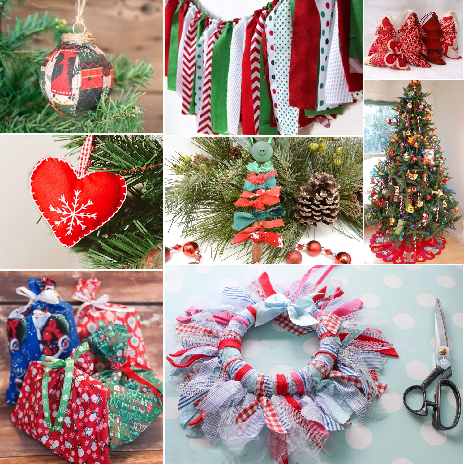 Konsait 100 Pieces Christmas Cotton Fabric Bundles 4" x 4" Precut Sewing Squares Craft Multi-Color Fabric Patchwork Christmas Tree Quarters Santa Claus Fabric Scraps for Christmas DIY Quilting