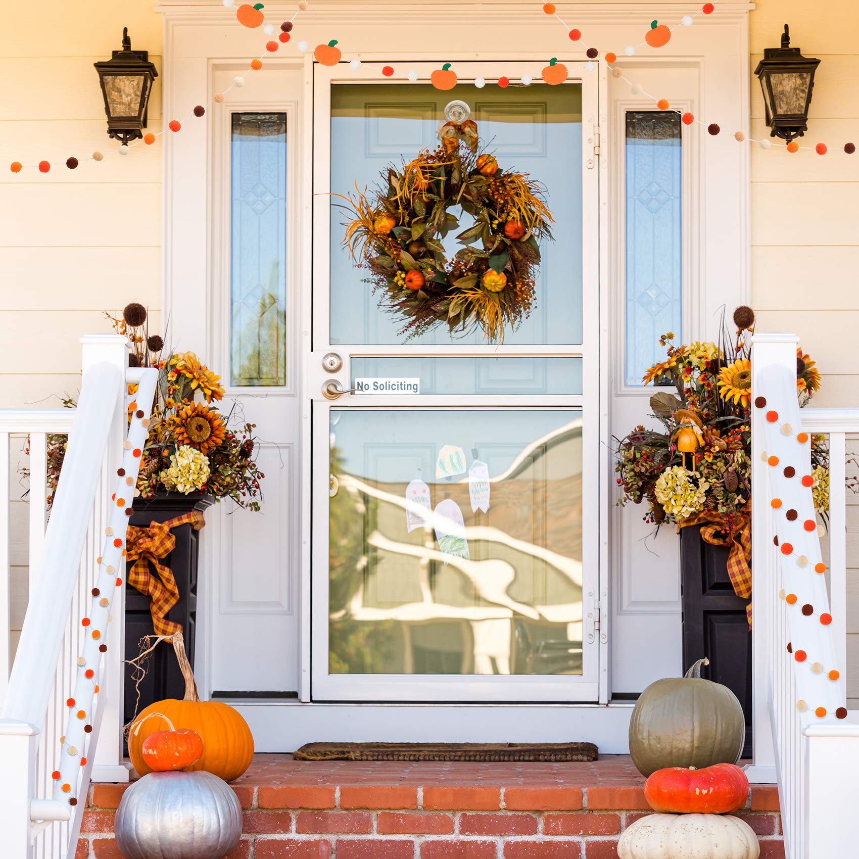 Tatuo 4 Pieces Thanksgiving Halloween Felt Garland Set Fall Pom Pom Garland Christmas Felt Ball Garlands Pumpkin Garland Thanksgiving Wool Felt Ball Banner for Home Fall Autumn Party Decoration