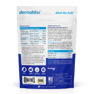 Vetnique Dermabliss Dog Allergy Relief & Immune Support Supplement Allergy Chews for Dogs Itching and Licking with Omega 3 Fish Oil & Probiotics for Itch Relief - Vet Recommended (30ct Chews)