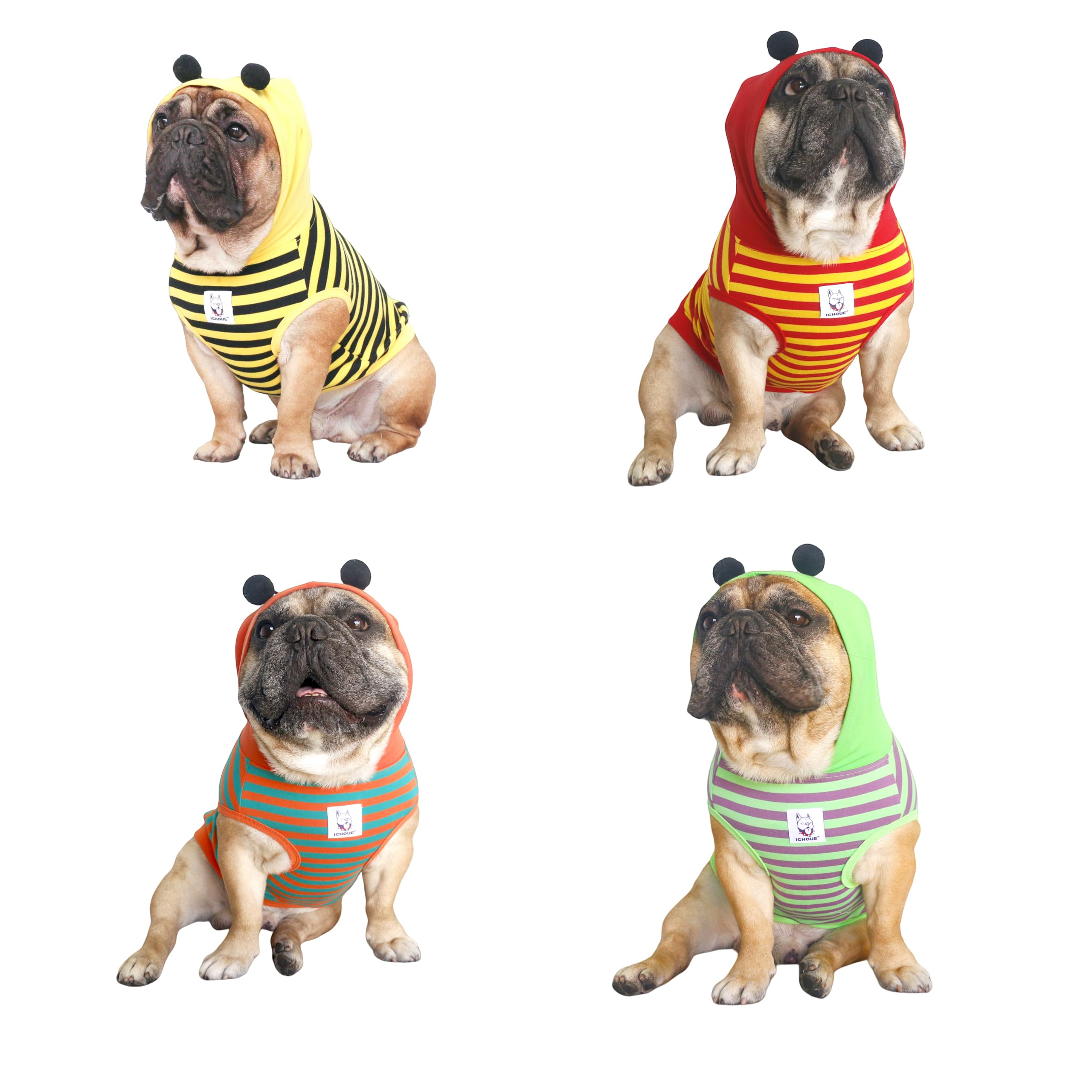 iChoue Bee Honeybee Bumblebee French Bulldog Costumes Hoodies Sleeveless Clothes Outfits Funny Cosplay Shirts for Medium Dogs Frenchie Pug English Boston Puppy - Black and Yellow, Small