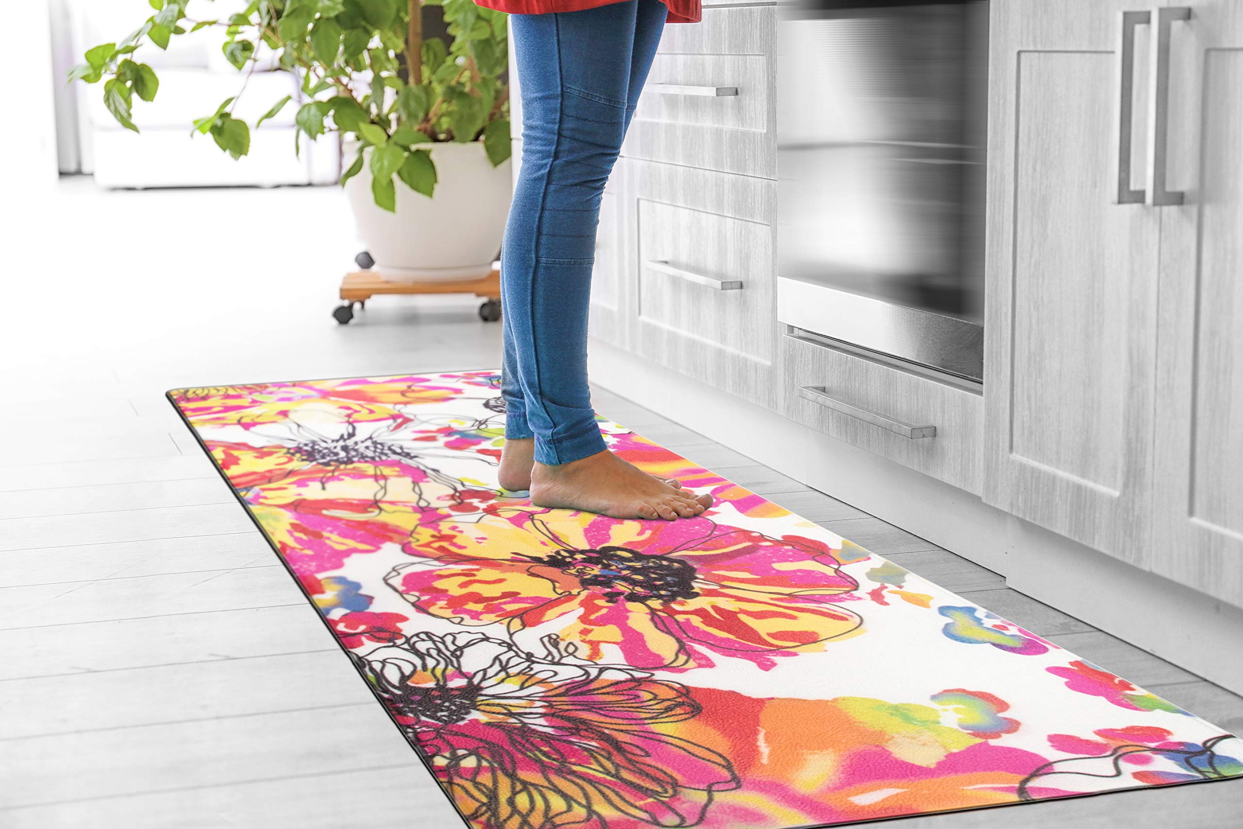 Rugshop Modern Bright Flowers Anti Fatigue Standing Mat 18" x 47" Multi