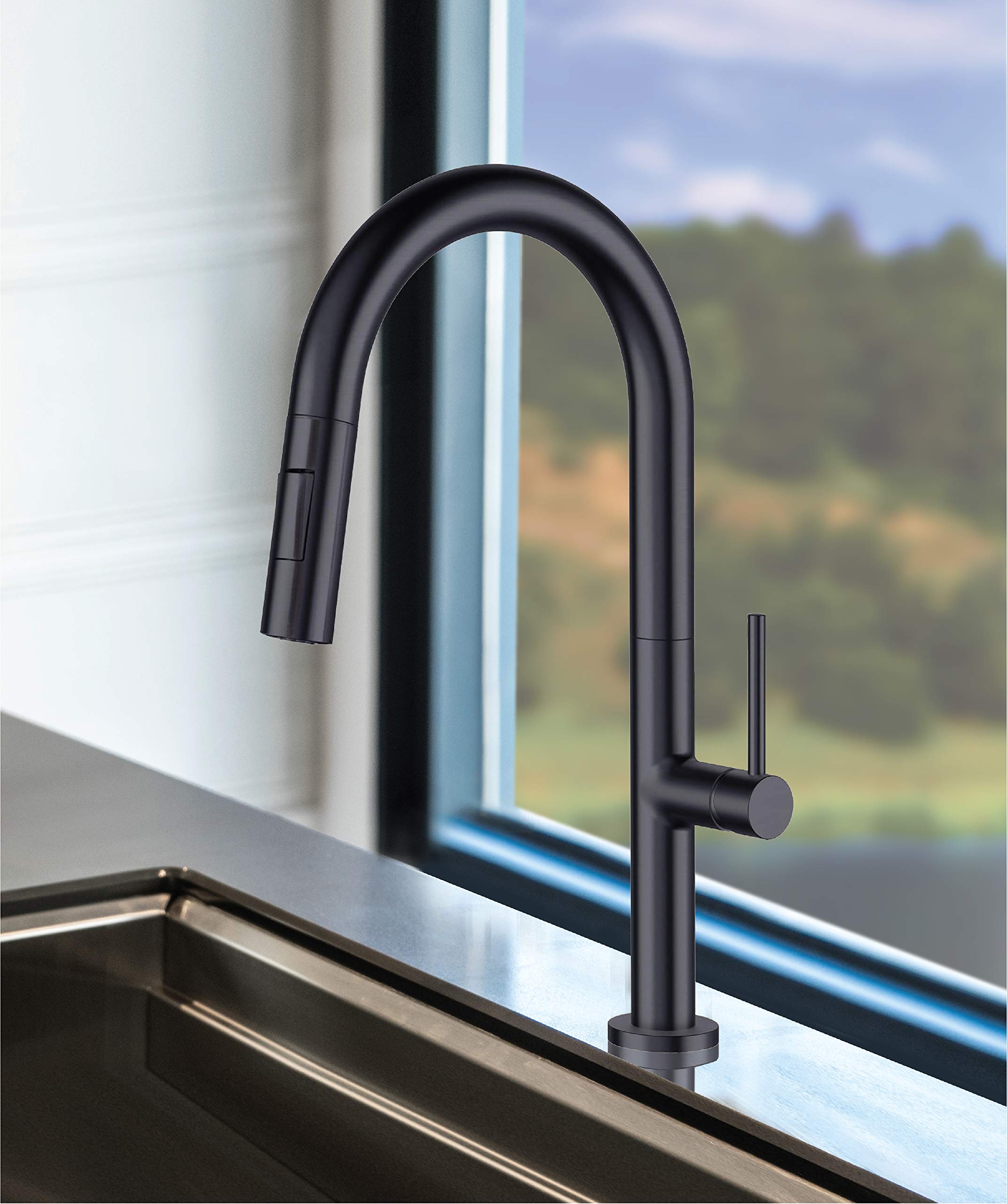 Fine Fixtures Pull Down Single Handle Kitchen Faucet Black