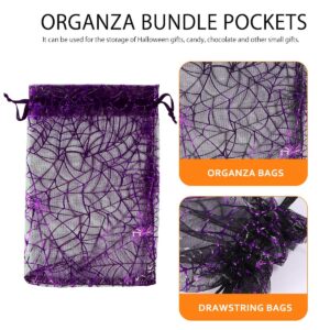 Yardwe 50pcs Halloween Organza Bags, Drawstring Jewelry Bags Present Goody Bags Spider Web Mesh Candy Bags for Party Favors