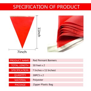 AuTop 100 Feet Solid Red Pennant Banner Flags String Triangle Bunting Flags,Decorations for Grand Opening,Birthday Party,Festival Celebration