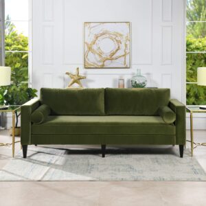 jennifer taylor home romana 84" mid-century modern sofa, olive green performance velvet