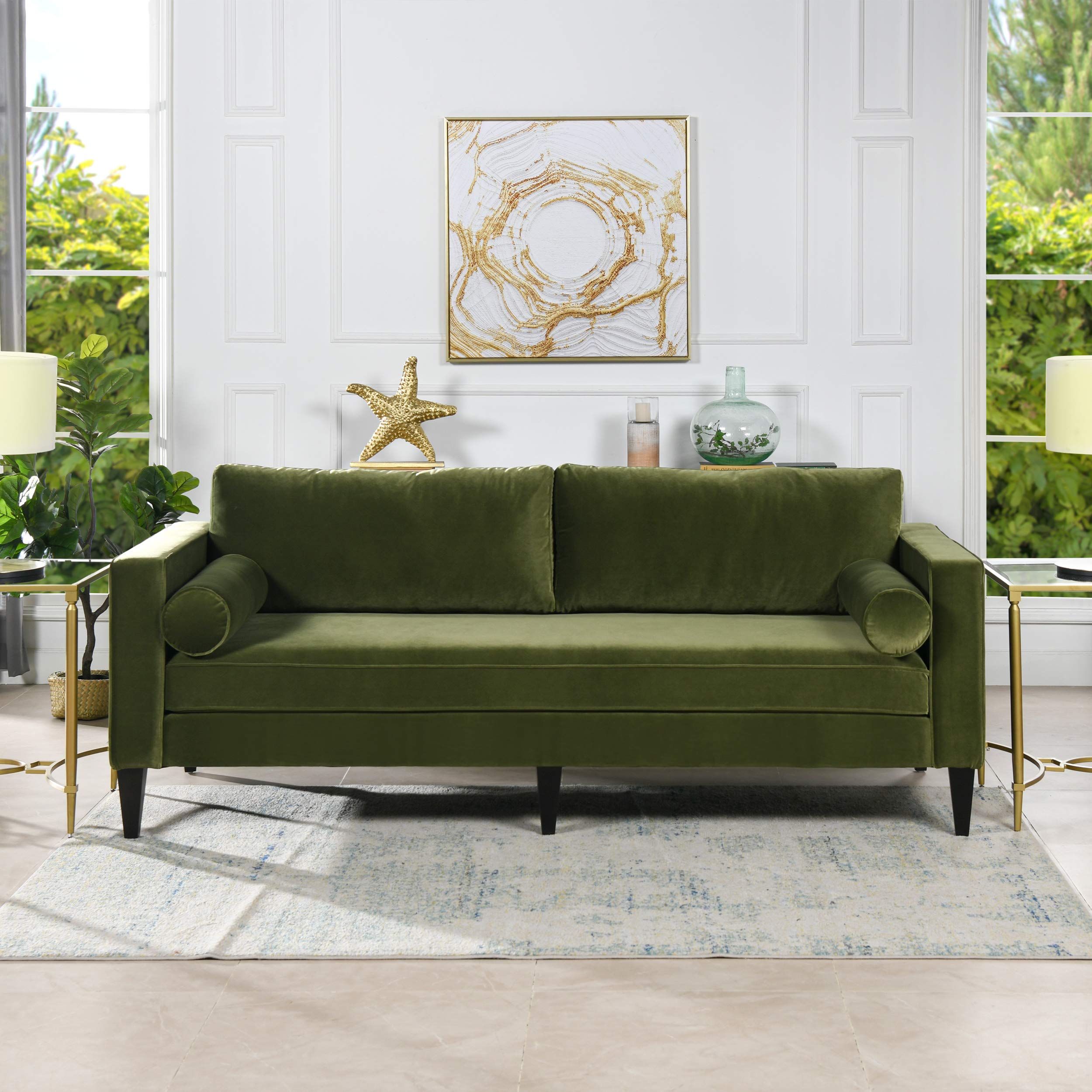 Jennifer Taylor Home Romana 84" Mid-Century Modern Sofa, Olive Green Performance Velvet