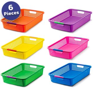 PREXTEX Classroom Storage Baskets for Papers, Crayons, Pencils, and Toy - Storage Plastic Baskets - Pack of 6