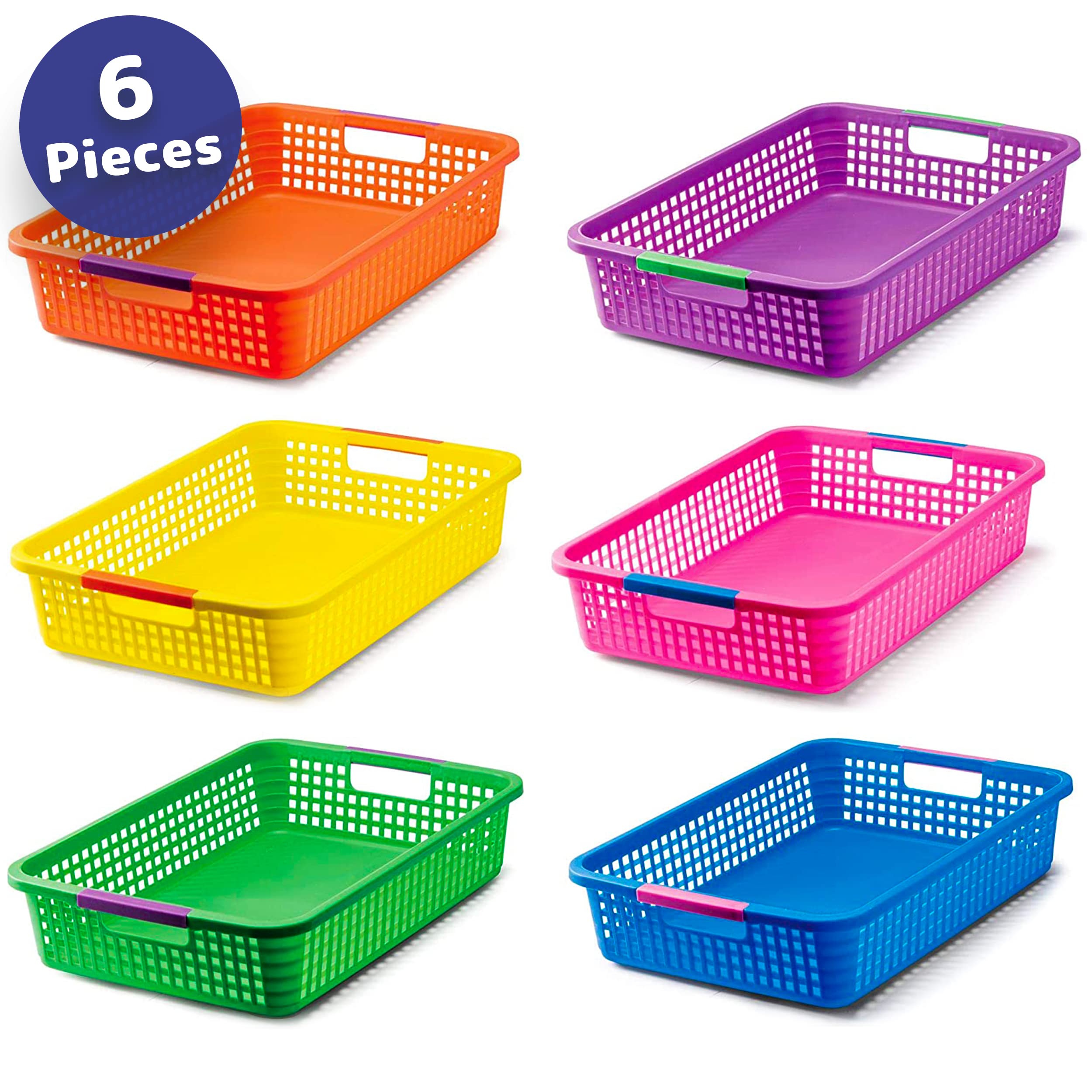 PREXTEX Classroom Storage Baskets for Papers, Crayons, Pencils, and Toy - Storage Plastic Baskets - Pack of 6