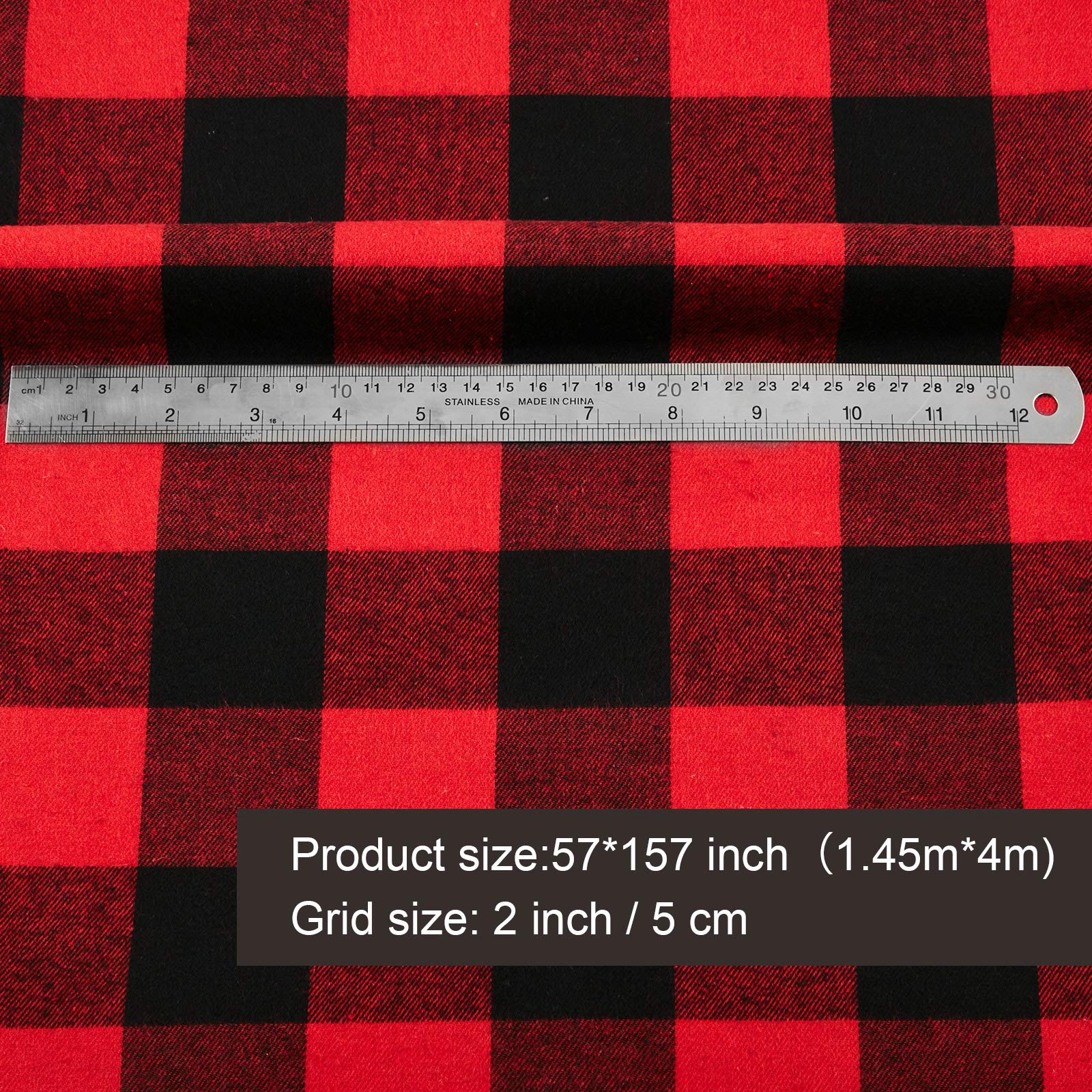 57 x 157.5 Inch Buffalo Plaid Fabrics Gingham Fabric Buffalo Check Quilting Fabric Bundles for Sewing DIY Home Farmhouse Party Festival Holiday Decorations (Red and Black)