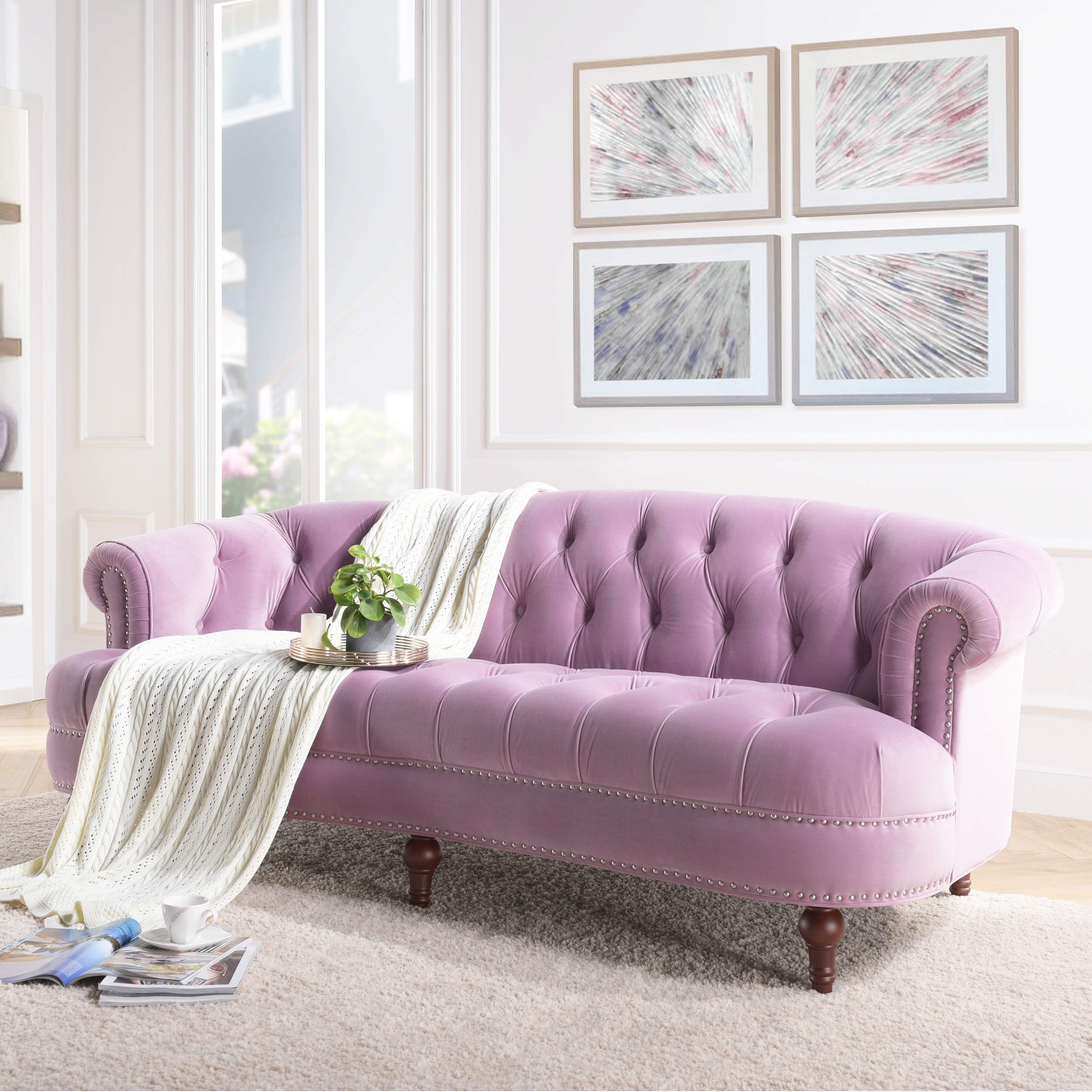 Jennifer Taylor Home Sofa Ariana Victorian Chesterfield Tufted, Lavender Velvet