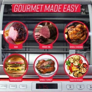 Ronco Showtime EZ-Store Large Capacity Rotisserie & BBQ Oven, Digital Controls, Compact Storage, Perfect Preset Rotation Speed, Self-Basting, Auto Shutoff, Includes Multipurpose Basket, red