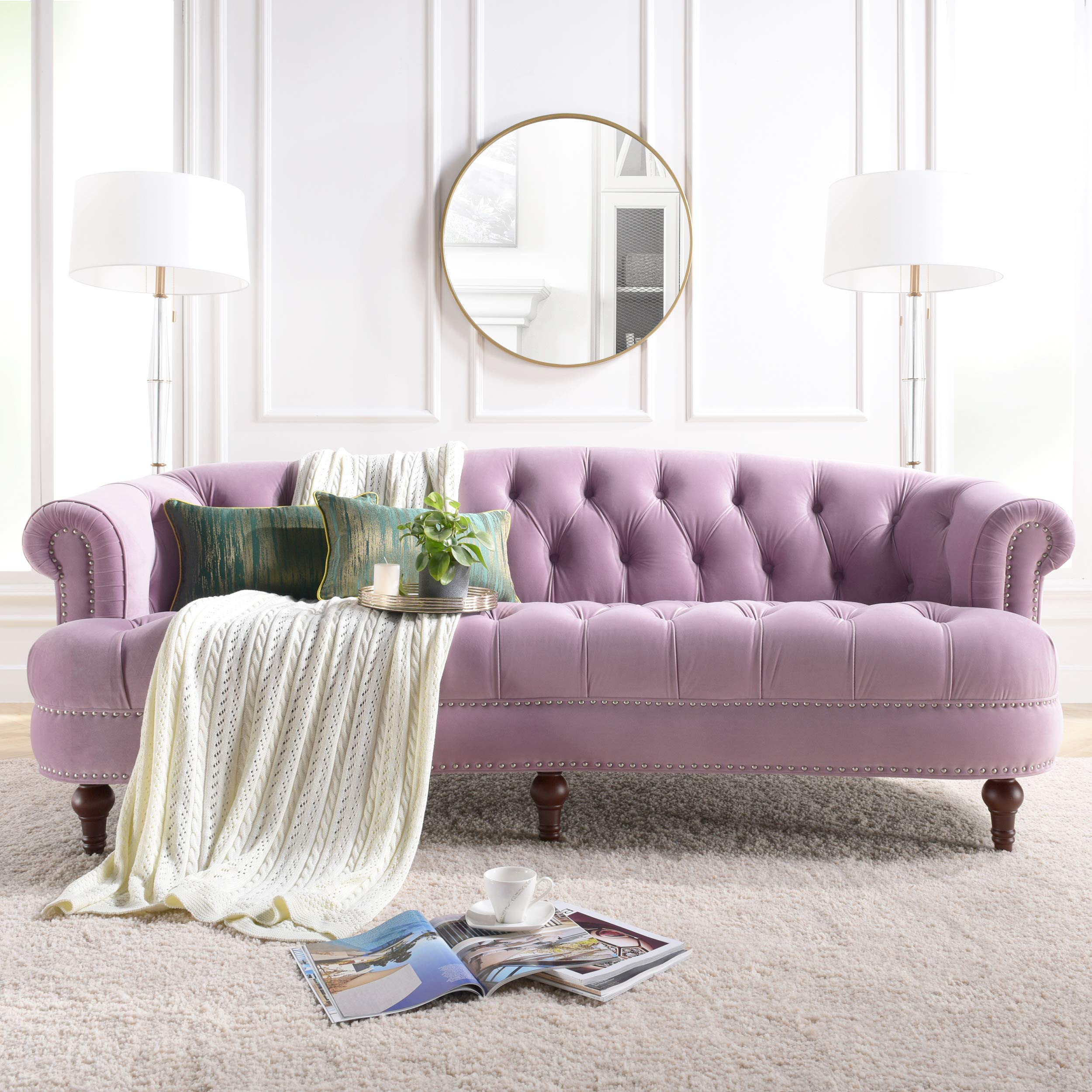 Jennifer Taylor Home Sofa Ariana Victorian Chesterfield Tufted, Lavender Velvet