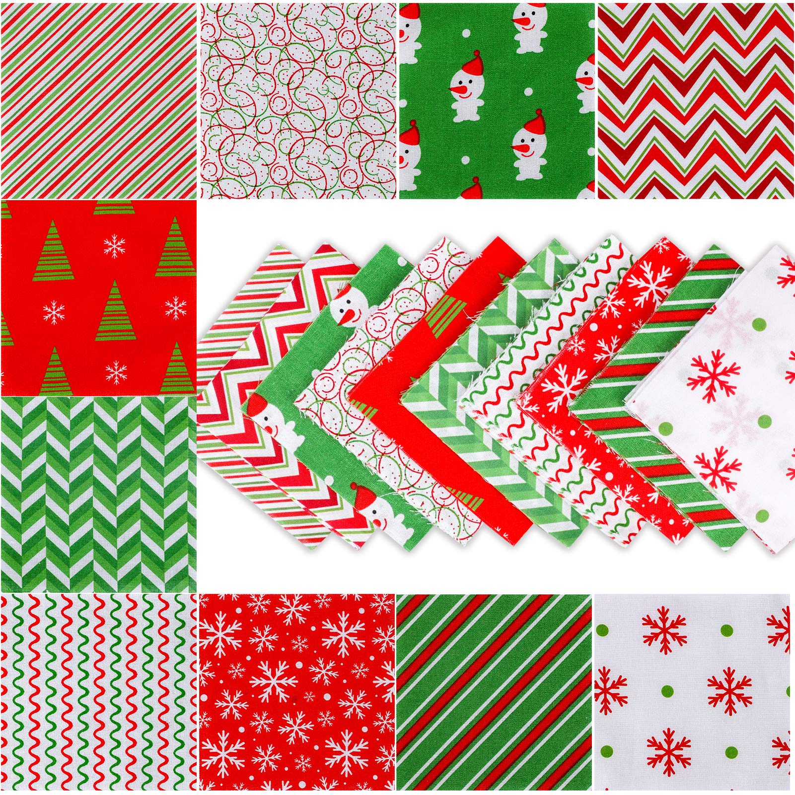 Konsait 100 Pieces Christmas Cotton Fabric Bundles 4" x 4" Precut Sewing Squares Craft Multi-Color Fabric Patchwork Christmas Tree Quarters Santa Claus Fabric Scraps for Christmas DIY Quilting