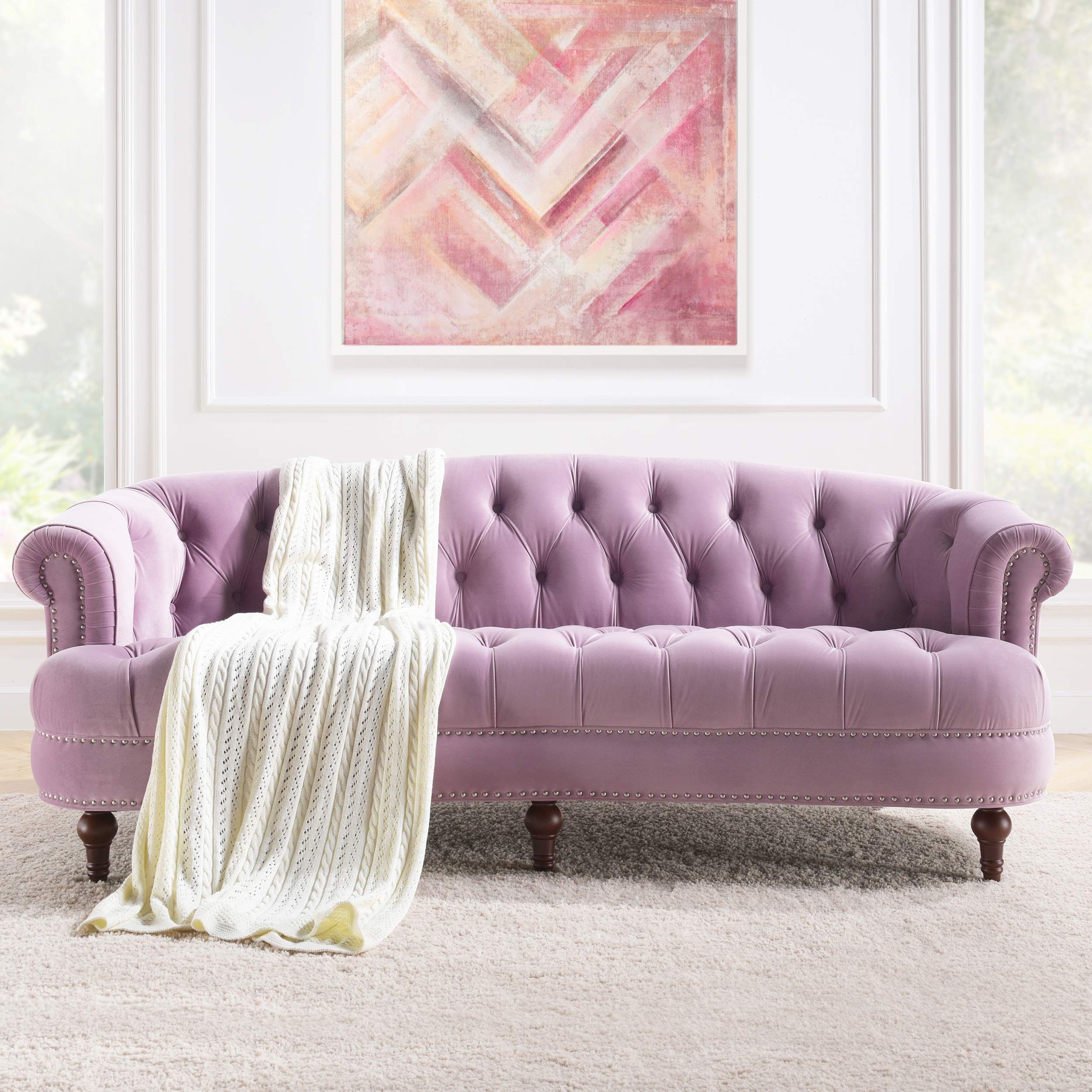 Jennifer Taylor Home Sofa Ariana Victorian Chesterfield Tufted, Lavender Velvet