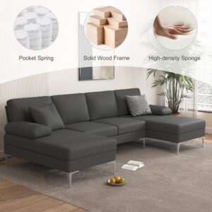 VERYKE Modern U Shape Sectional Sofa Couch, 110'' Linen Fabric Sectional Couch Sofa, Upholstered Sofa Bed with Metal Legs for Living Room, Home Office