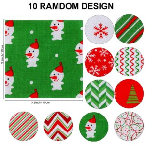 Konsait 100 Pieces Christmas Cotton Fabric Bundles 4" x 4" Precut Sewing Squares Craft Multi-Color Fabric Patchwork Christmas Tree Quarters Santa Claus Fabric Scraps for Christmas DIY Quilting