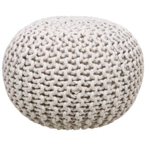 rajrang ottoman round pouf ivory cotton braided cord woven foot stool hand stitched stuffed pouf patio seating 14 x 20 inch