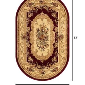 Unique Loom Versailles Collection Traditional Classic Floral Motif Area Rug (3' 3 x 5' 3 Oval, Burgundy/Ivory)