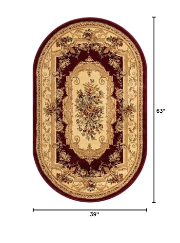 Unique Loom Versailles Collection Traditional Classic Floral Motif Area Rug (3' 3 x 5' 3 Oval, Burgundy/Ivory)