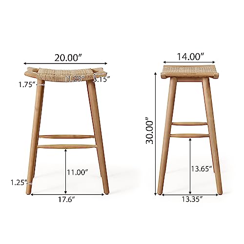 Christopher Knight Home Magwen Outdoor Acacia Wood Barstool with Wicker (Set of 2), Light Brown and Light Multi-Brown