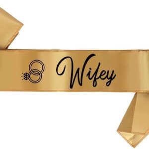 "Wifey" Sash Beige with Black Lettering & Cute Ring Image, Bride To Be Bachelorette Party Sash Bridal Shower Hen Decorations Party Favors Accessories, Funny Women Gifts engagement bridal shower