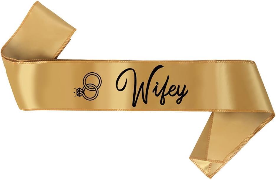 "Wifey" Sash Beige with Black Lettering & Cute Ring Image, Bride To Be Bachelorette Party Sash Bridal Shower Hen Decorations Party Favors Accessories, Funny Women Gifts engagement bridal shower