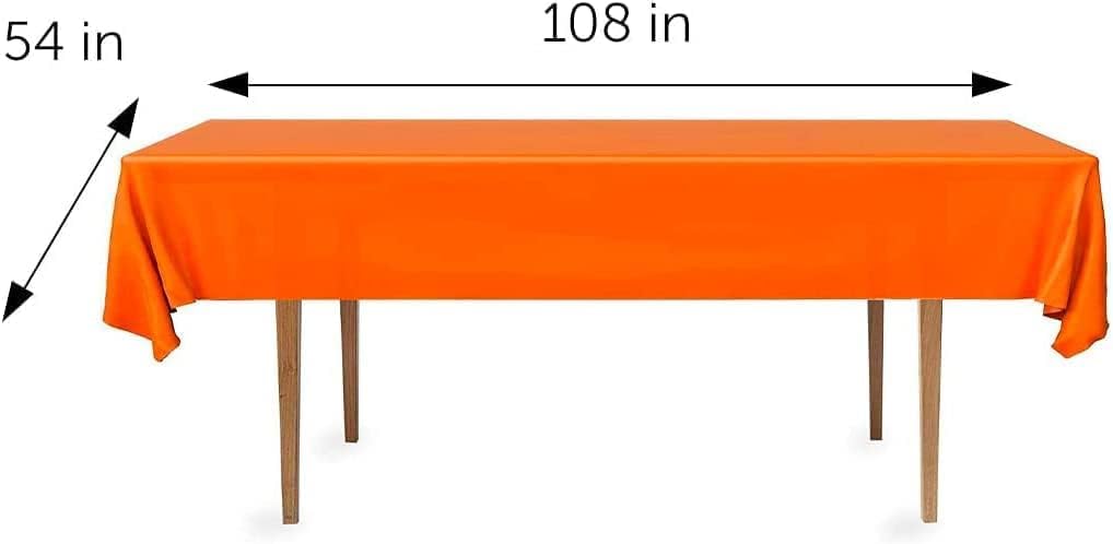 DecorRack 2 Rectangular Tablecloths BPA-Free Plastic, 54 x 108 inch, Dining Table Cover Cloth Rectangle for Parties, Picnic, Camping and Outdoor, Disposable or Reusable in Bright Orange (2 Pack)