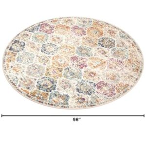 SAFAVIEH Madison Collection Area Rug - 8' Round, Cream & Multi, Boho Chic Distressed Design, Non-Shedding & Easy Care, Ideal for High Traffic Areas in Living Room, Bedroom (MAD611B)