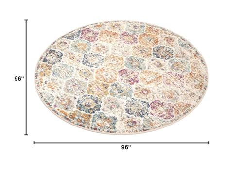 SAFAVIEH Madison Collection Area Rug - 8' Round, Cream & Multi, Boho Chic Distressed Design, Non-Shedding & Easy Care, Ideal for High Traffic Areas in Living Room, Bedroom (MAD611B)