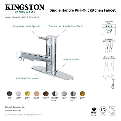 Kingston Brass LS8403DL Concord Pull-Out Sprayer Kitchen Faucet, Brushed Brass