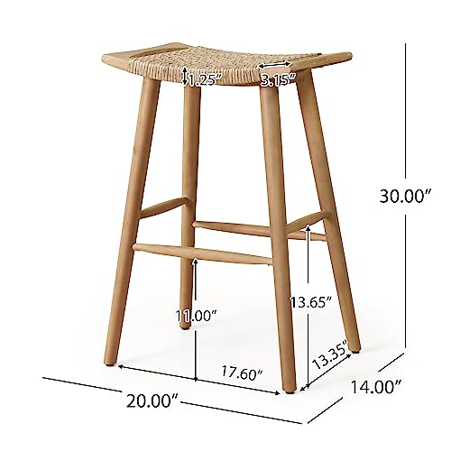 Christopher Knight Home Magwen Outdoor Acacia Wood Barstool with Wicker (Set of 2), Light Brown and Light Multi-Brown