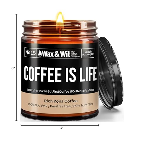 Wax & Wit Funny Coffee Candle - Soy Wax Candle - Gifts for Women & Men - Home & Office Decor - Hand-Poured in USA, 9oz - Coffee Scented Candles for Home