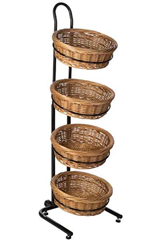 FixtureDisplays® Round Basket with Wire Frame, Wicker - Black 120004