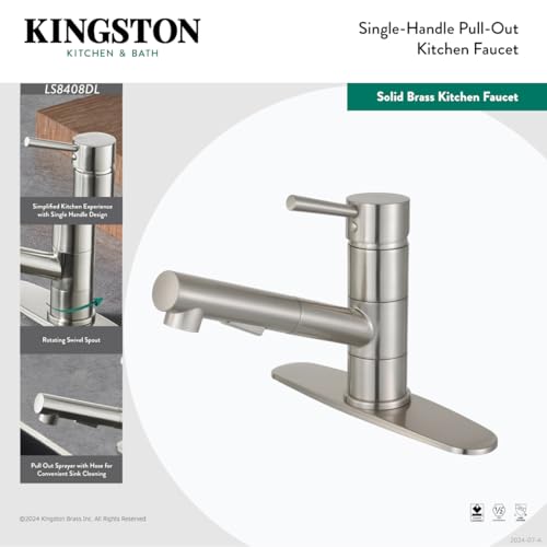 Kingston Brass LS8403DL Concord Pull-Out Sprayer Kitchen Faucet, Brushed Brass