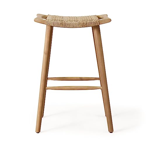 Christopher Knight Home Magwen Outdoor Acacia Wood Barstool with Wicker (Set of 2), Light Brown and Light Multi-Brown