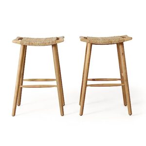 christopher knight home magwen outdoor acacia wood barstool with wicker (set of 2), light brown and light multi-brown