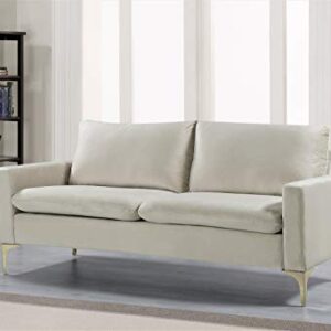 US Pride Furniture Contemporary Velvet Upholstered Loveseat with Stainless Steel Base in Rich Gold