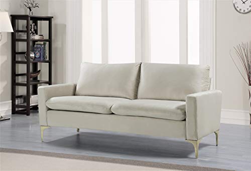 US Pride Furniture Contemporary Velvet Upholstered Loveseat with Stainless Steel Base in Rich Gold