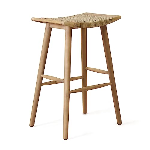 Christopher Knight Home Magwen Outdoor Acacia Wood Barstool with Wicker (Set of 2), Light Brown and Light Multi-Brown