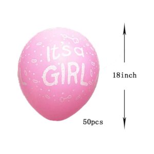 AnnoDeel 50 Pcs It's a Girl Balloons, 12inch Pink Girl Latex Balloons for Baby Shower Birthday Party Supply Docarations