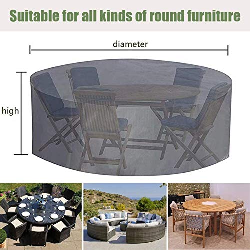 Round Garden Furniture Covers, 112" DIAx43 H Patio Furniture Covers, Large Table and Chair Covers Outdoor Waterproof Windproof Anti-UV, Drawstring with Hem