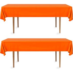 DecorRack 2 Rectangular Tablecloths BPA-Free Plastic, 54 x 108 inch, Dining Table Cover Cloth Rectangle for Parties, Picnic, Camping and Outdoor, Disposable or Reusable in Bright Orange (2 Pack)