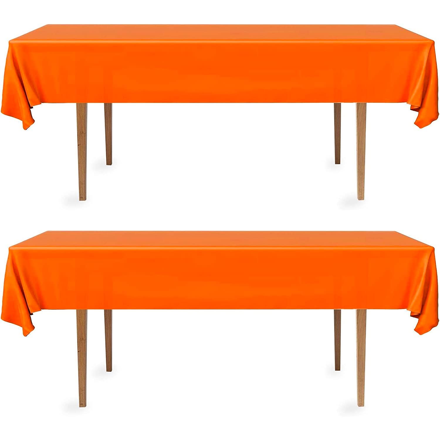 DecorRack 2 Rectangular Tablecloths BPA-Free Plastic, 54 x 108 inch, Dining Table Cover Cloth Rectangle for Parties, Picnic, Camping and Outdoor, Disposable or Reusable in Bright Orange (2 Pack)