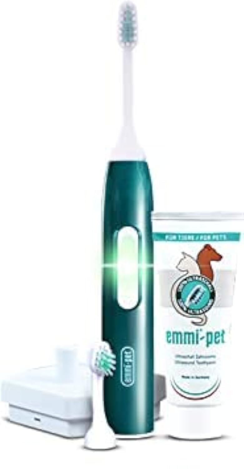 Emmi-pet Electric Toothbrush Set 2.0 for Pets. Healthier Teeth & Gums and Fresher Breath. Patented ultrasonic Technology Cleans Completely Silent, no Vibration and no Brushing. Rechargeable