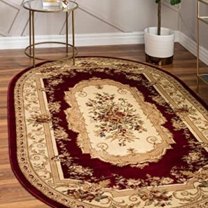 Unique Loom Versailles Collection Traditional Classic Floral Motif Area Rug (3' 3 x 5' 3 Oval, Burgundy/Ivory)